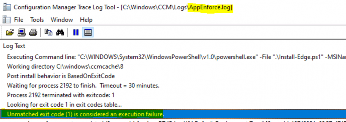 Configmgr Edge Chromium Unmatched Exit Code 1 Execution Failed Sccm Htmd Blog