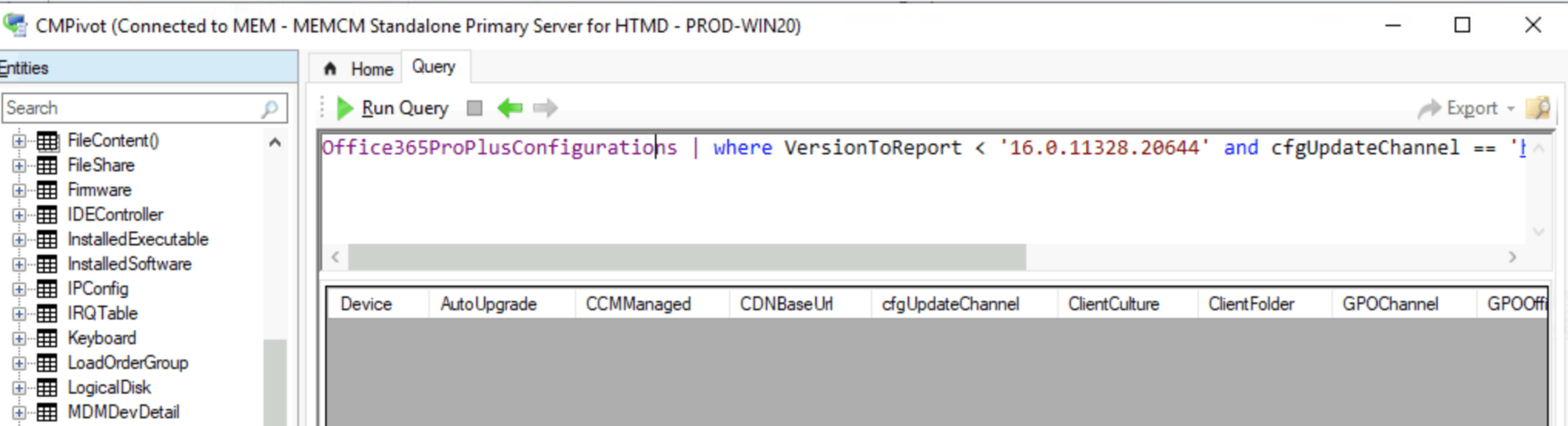 SCCM CMPivot Query For Out-of-Support Office 365 ProPlus HTMD Blog