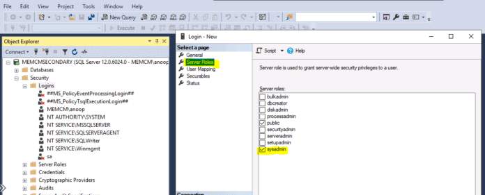 Add SCCM Server Computer Account To SQL Login Sys Admin Access HTMD Blog