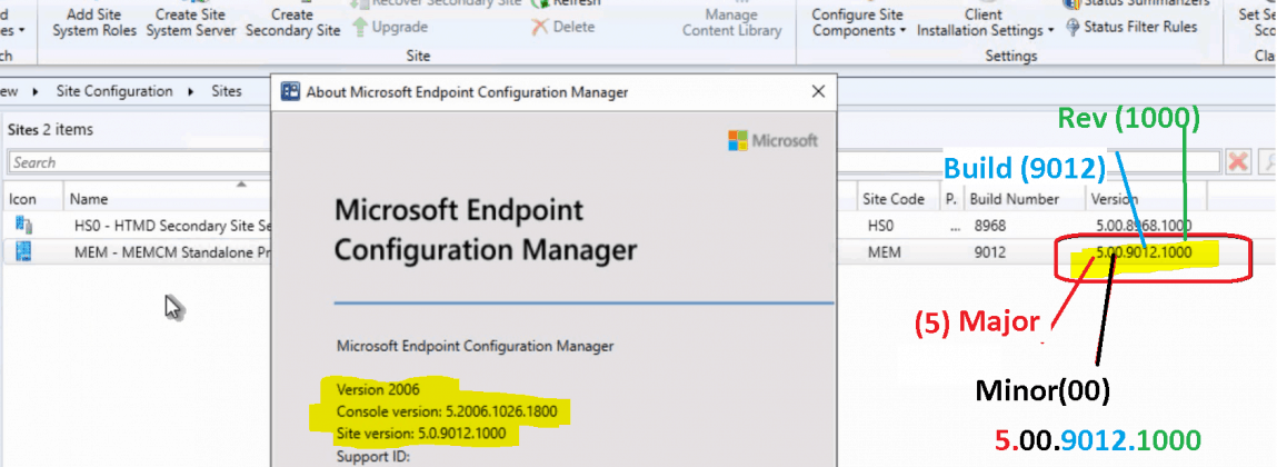 SCCM Versions Build Numbers Client Console Site