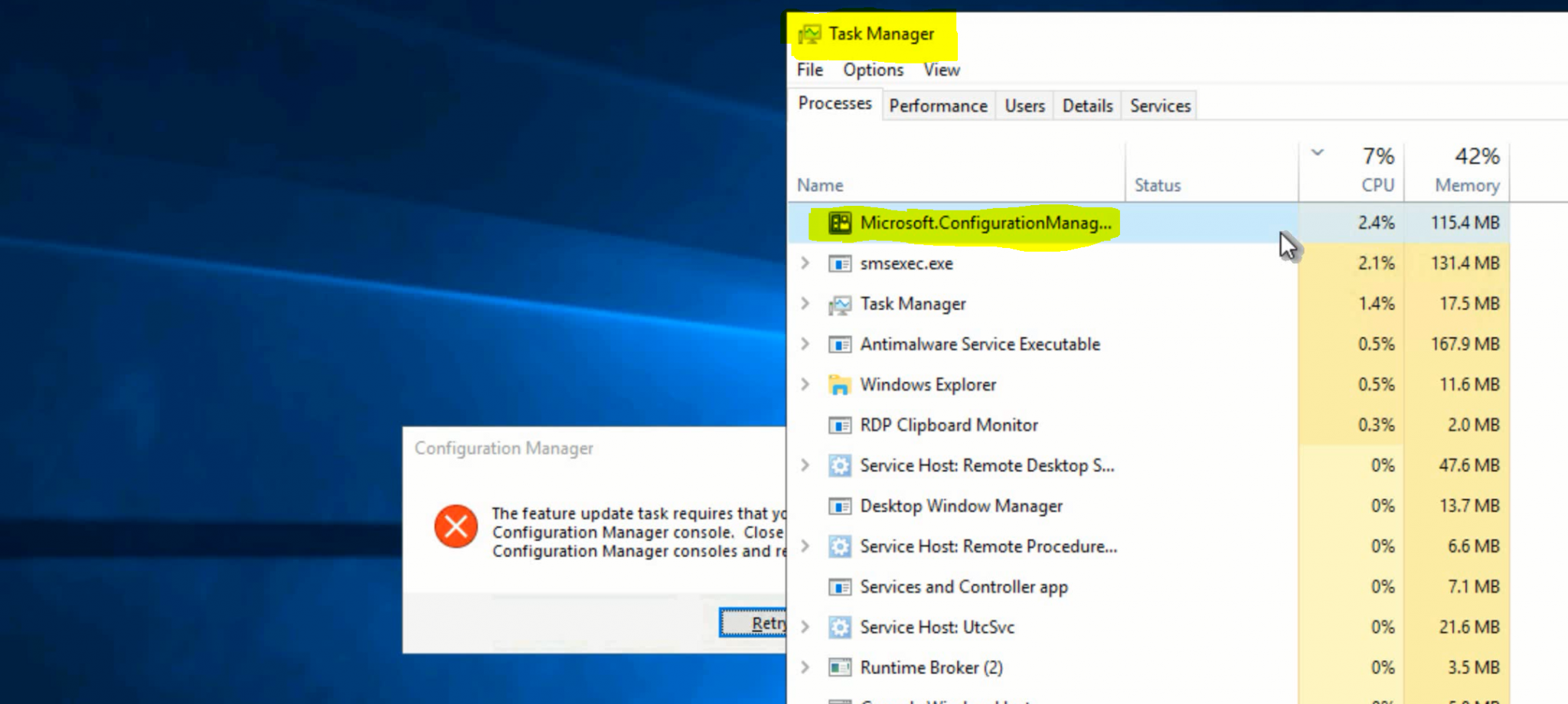 Fix Configmgr Console Feature Update Task Retry Operation Error Sccm Configuration Manager