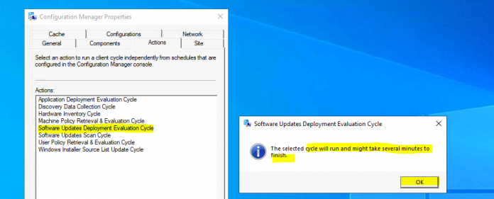 Configmgr Software Updates Deployment Evaluation Cycle Client Action Sccm Configuration