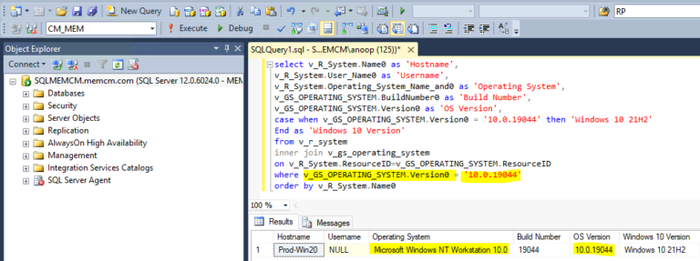 Create SCCM Collection For Windows 10 21H2 CMPivot SQL Queries HTMD Blog