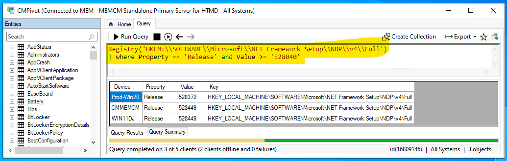 Dot Net Version Details Using SCCM CMPivot Query HTMD Blog