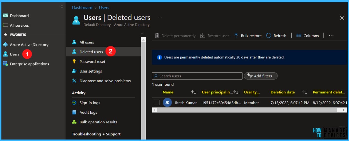 Restore Deleted AAD User From Azure Active Directory Portal HTMD Blog